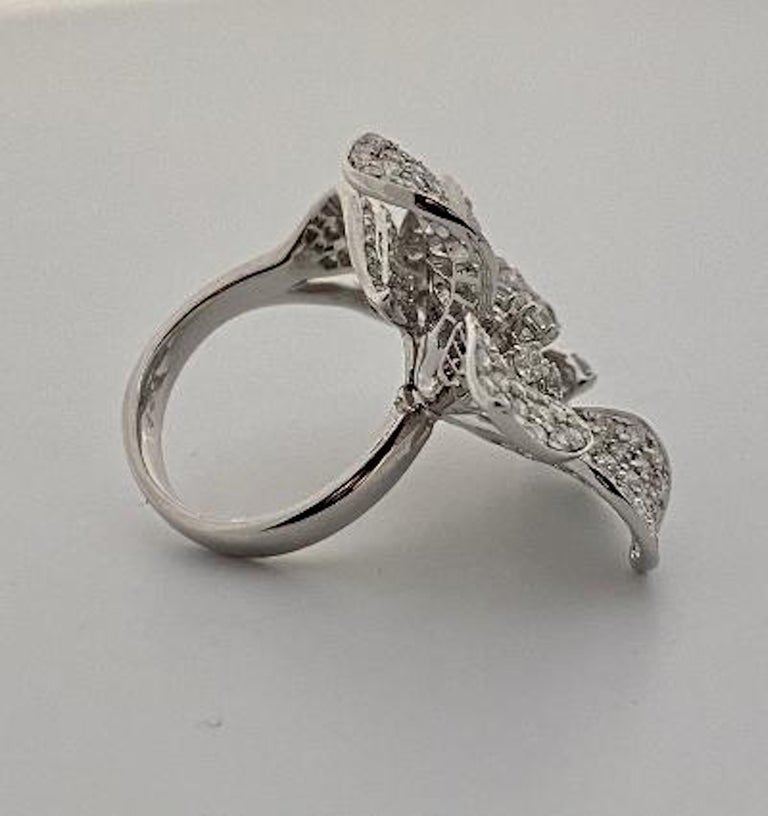 Stunning 6 Carat Pavé Diamond Triple Flower Ring in 18 Karat White Gold ...