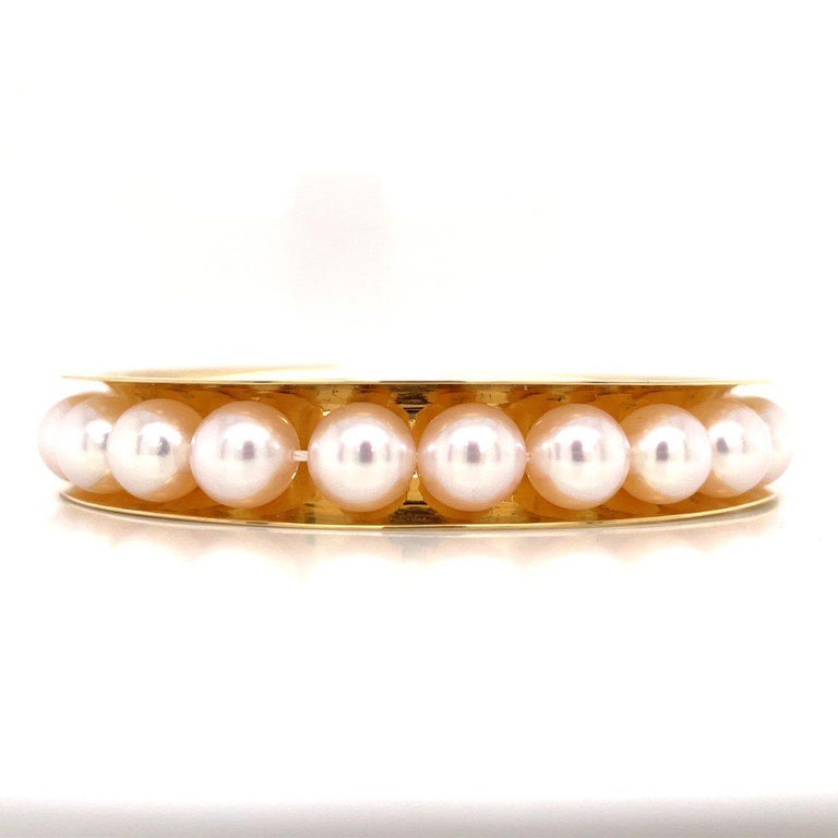 Stunning Akoya Pearl Bangle Bracelet For Sale at 1stDibs