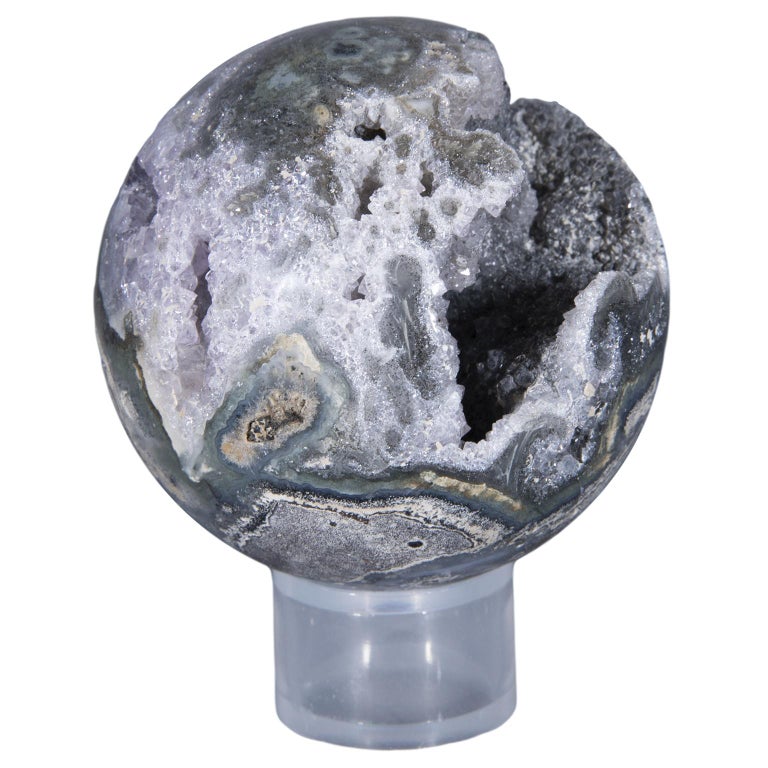 Stunning Amethyst, Agate Geode Sphere with Stalactite Formation and ...