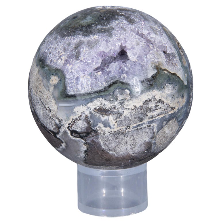 Stunning Amethyst, Agate Geode Sphere with Stalactite Formation and ...