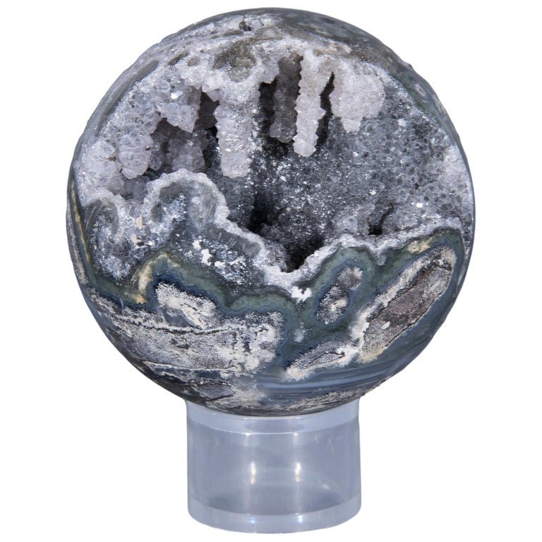 Stunning Amethyst, Agate Geode Sphere with Stalactite Formation and ...
