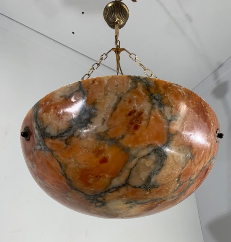Stunning and Large Arts and Crafts Era Alabaster Pendant with Brass ...