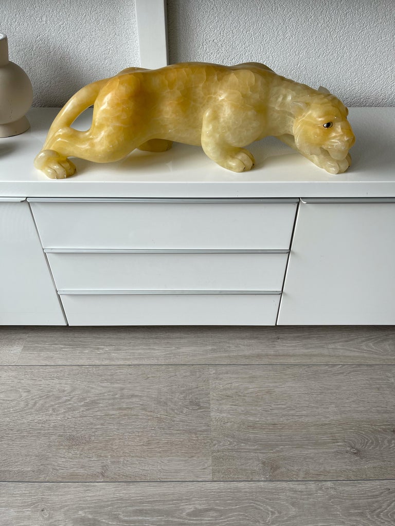 Stunning and Large Italian Hand Carved Alabaster / Mineral Stone Tiger ...