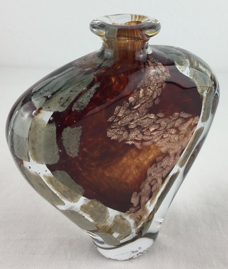 Michele Luzoro Heart Shaped Art Glass Stem Vase, Signed For Sale at 1stDibs