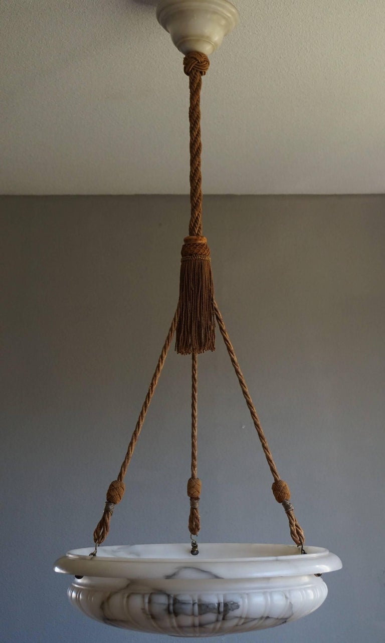 Antique and Large White Alabaster Pendant with Black Veins and Original ...