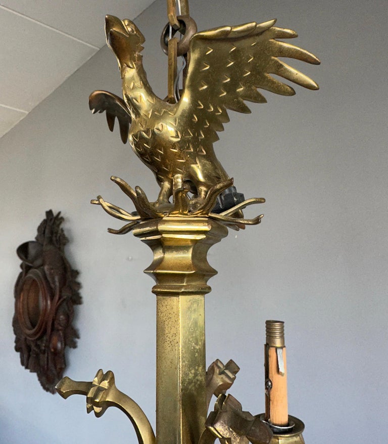 Stunning Antique Bronze Gothic Revival 9-Light Chandelier with Phoenix ...