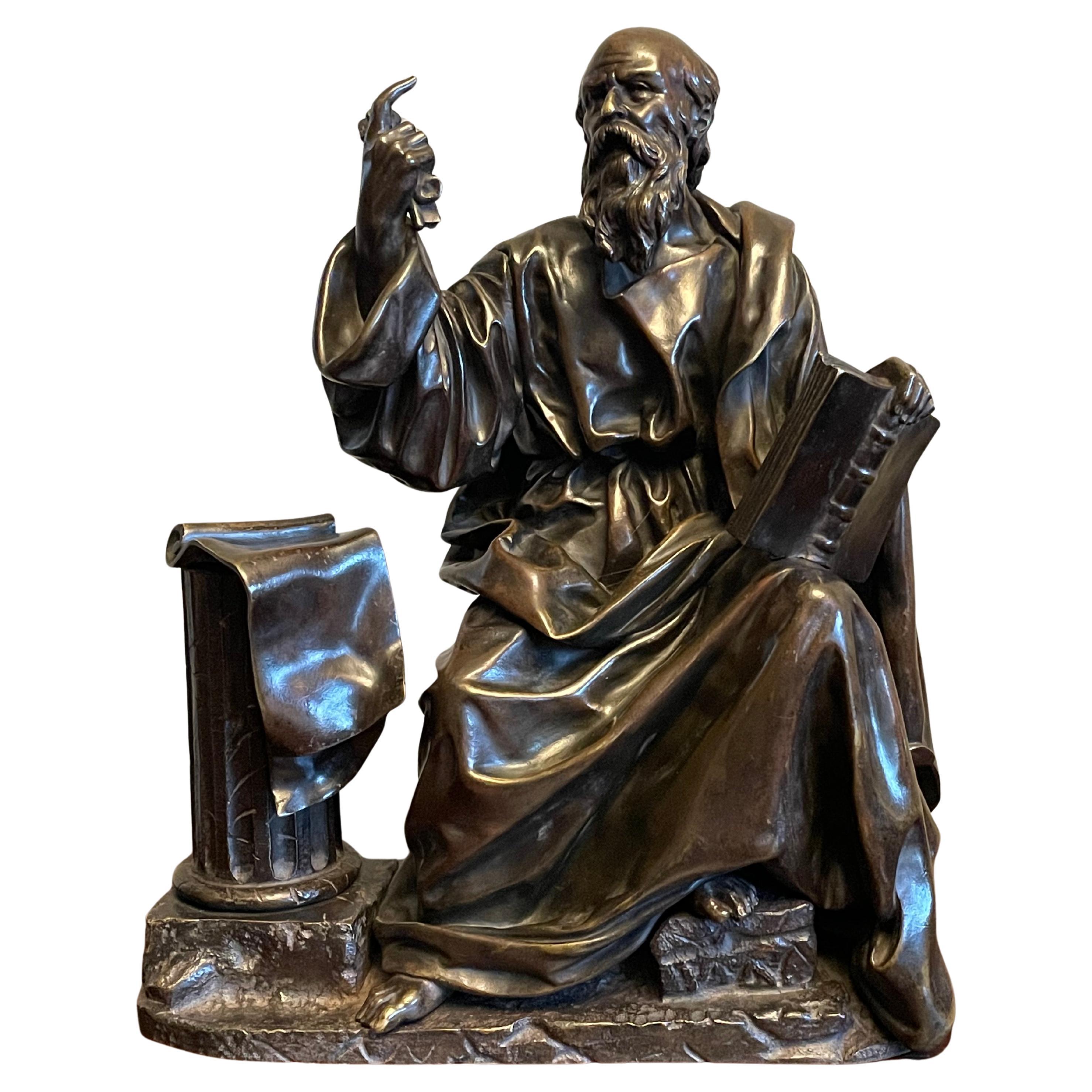Stunning Antique Bronze Sculpture of Saint Peter Teaching and Holding ...