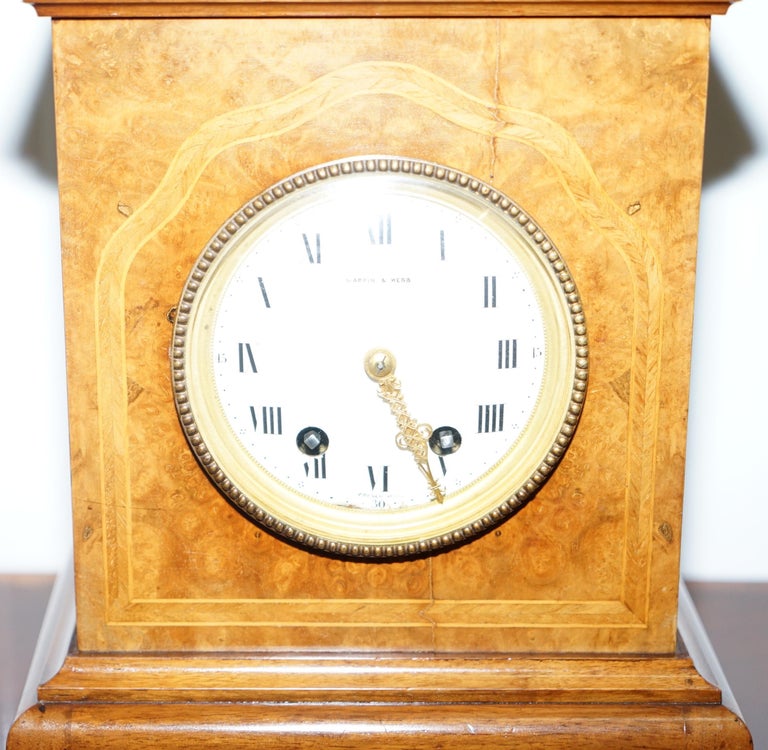Stunning Antique Burr Walnut Mappin and Webb Mantle Clock with Claw and ...