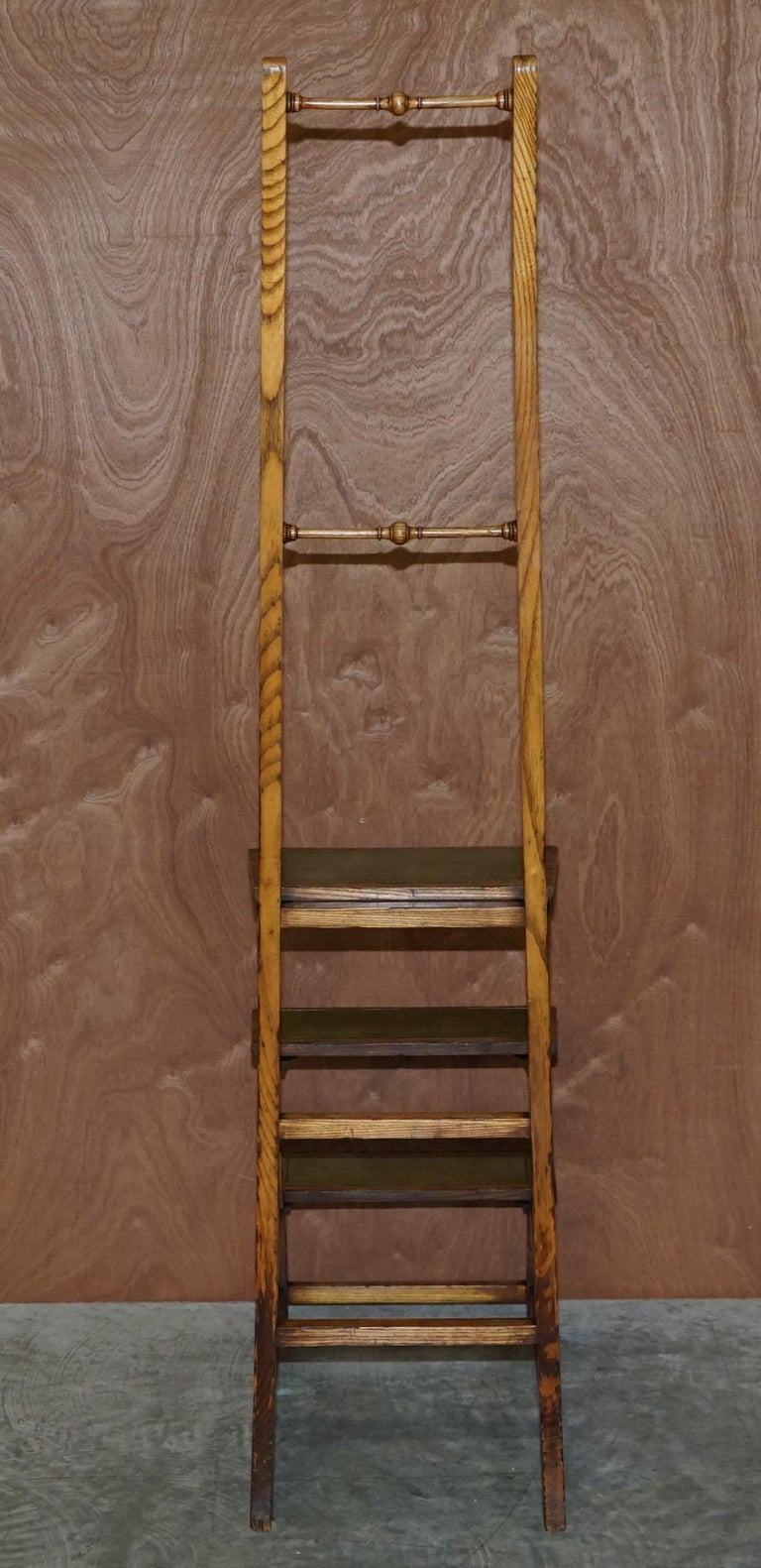 Stunning Antique circa 1810 George III Elm and Leather Library Steps ...