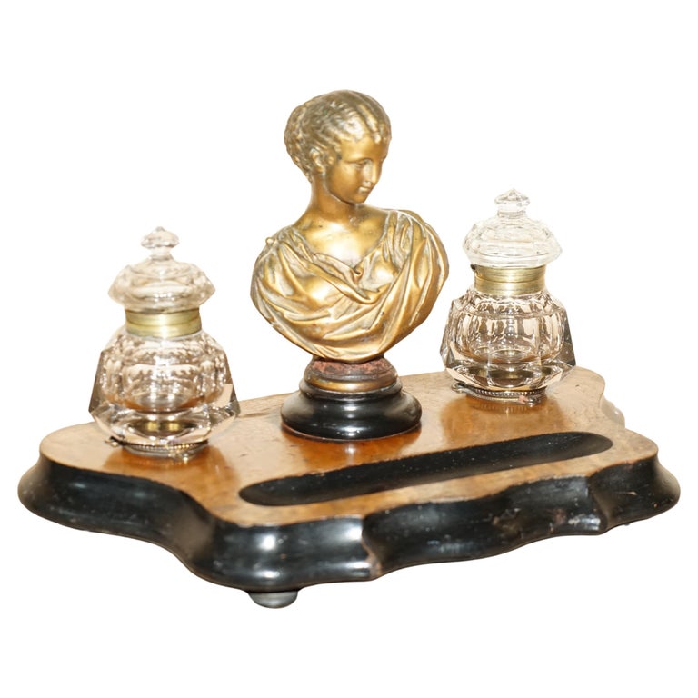 STUNNING ANTIQUE FRENCH BRONZE STATUE ON INKWELL STAND CiRCA 1880 For ...