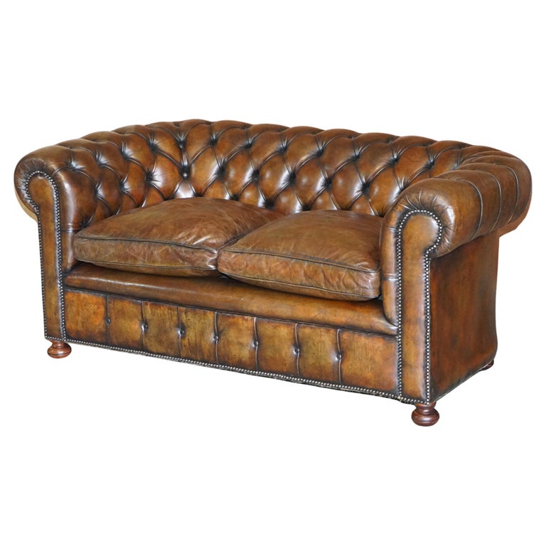 Stunning Antique Fully Restored Cigar Brown Leather Chesterfield Sofa ...