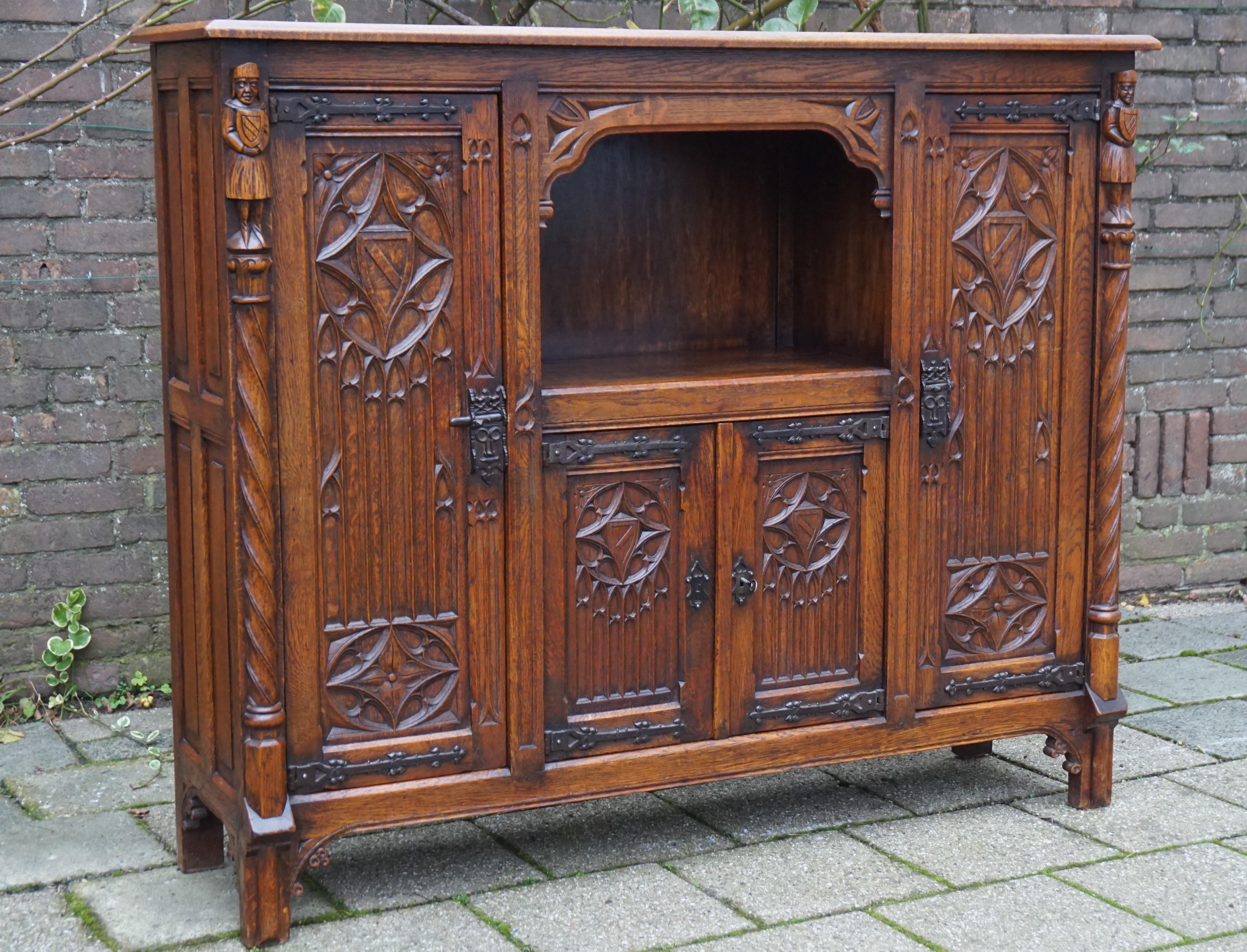 Stunning Antique Gothic Revival Hand Carved Bookcase / Sideboard ...