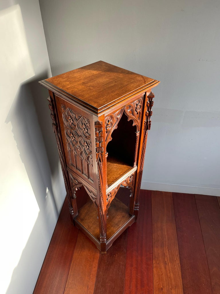 Stunning Antique Hand Carved Gothic Revival Nutwood Pedestal Sculpture ...