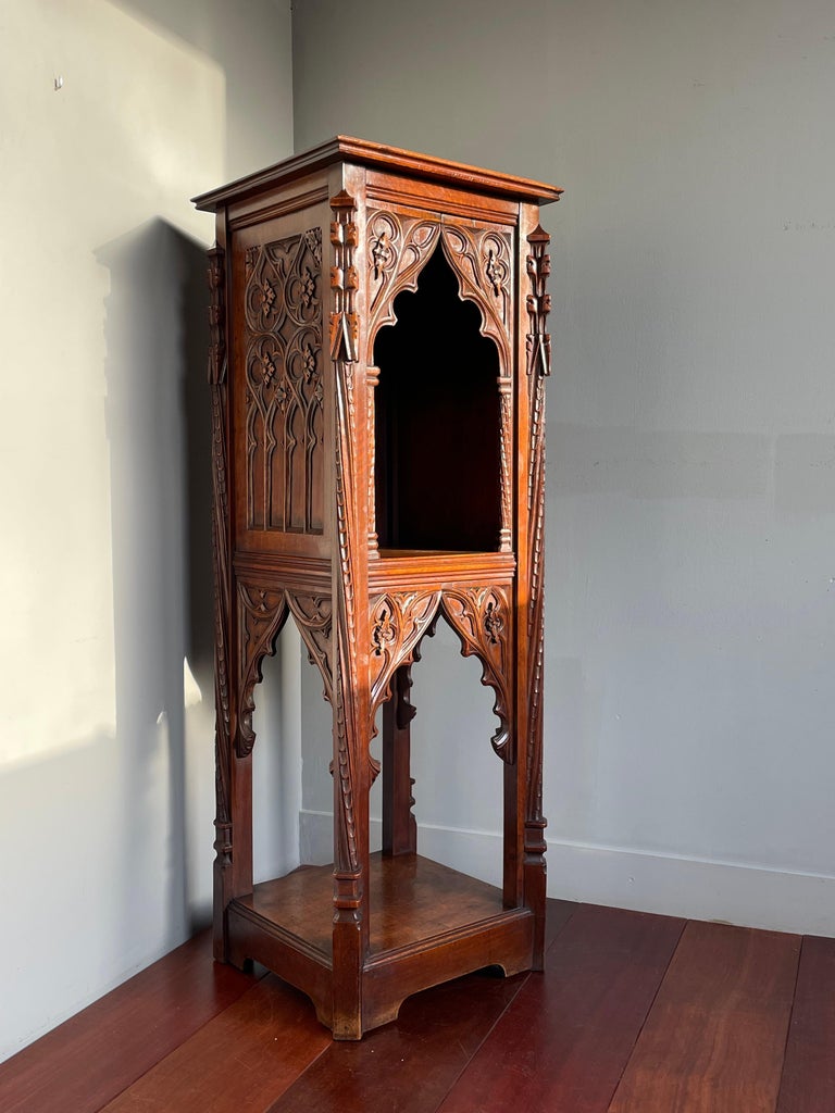 Stunning Antique Hand Carved Gothic Revival Nutwood Pedestal Sculpture ...