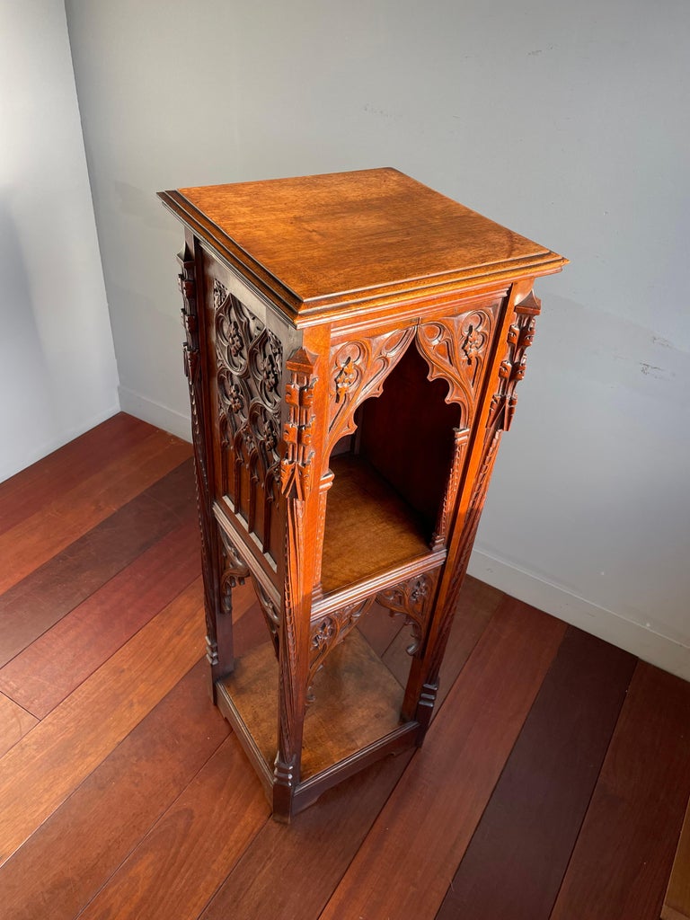 Stunning Antique Hand Carved Gothic Revival Nutwood Pedestal Sculpture ...