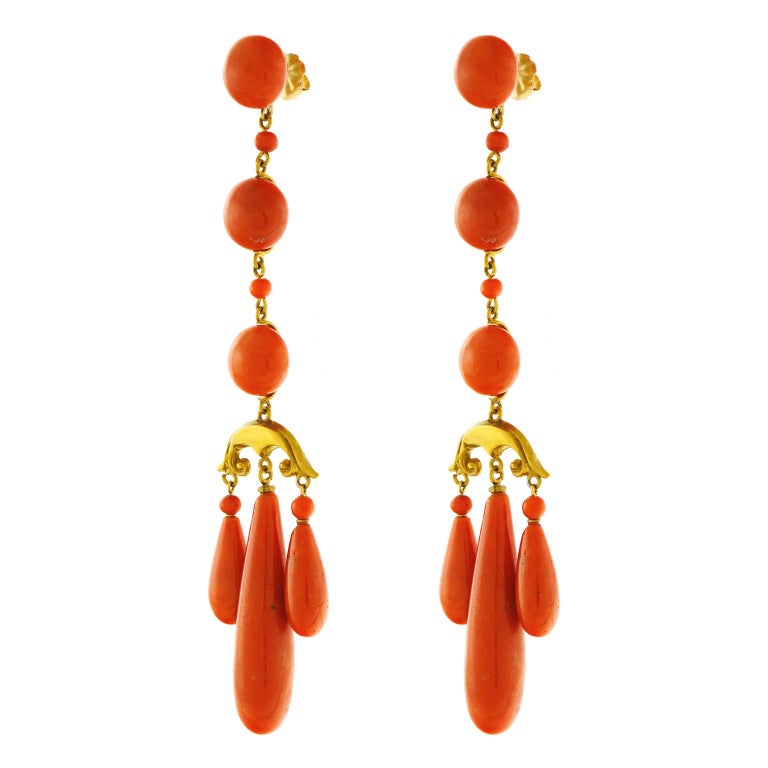 Stunning Antique Italian Coral Chandelier Earrings at 1stDibs | antique ...