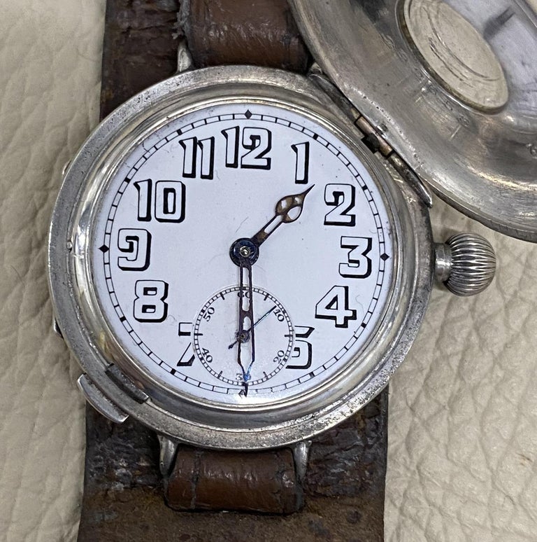 Stunning Antique Solid Sterling Silver Aviator Wristwatch Half Hunter ...