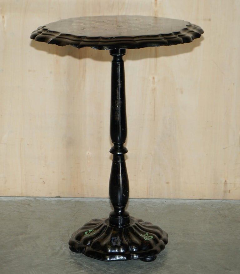 Stunning Antique Victorian 1860 Black Lacquer Mother of Pearl Chess ...