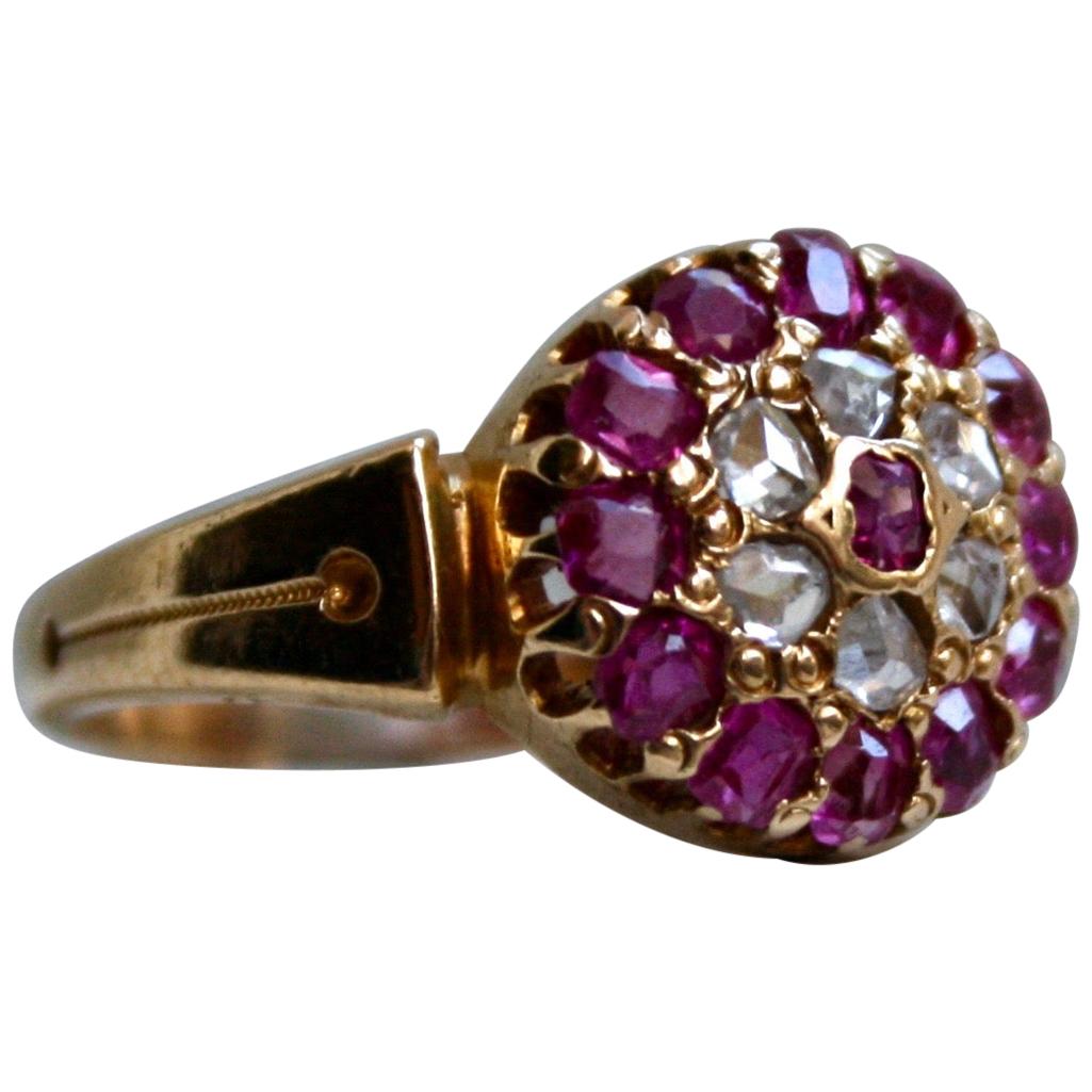 Stunning Antique Victorian Diamond and Ruby Cluster Engagement Ring, 0. ...