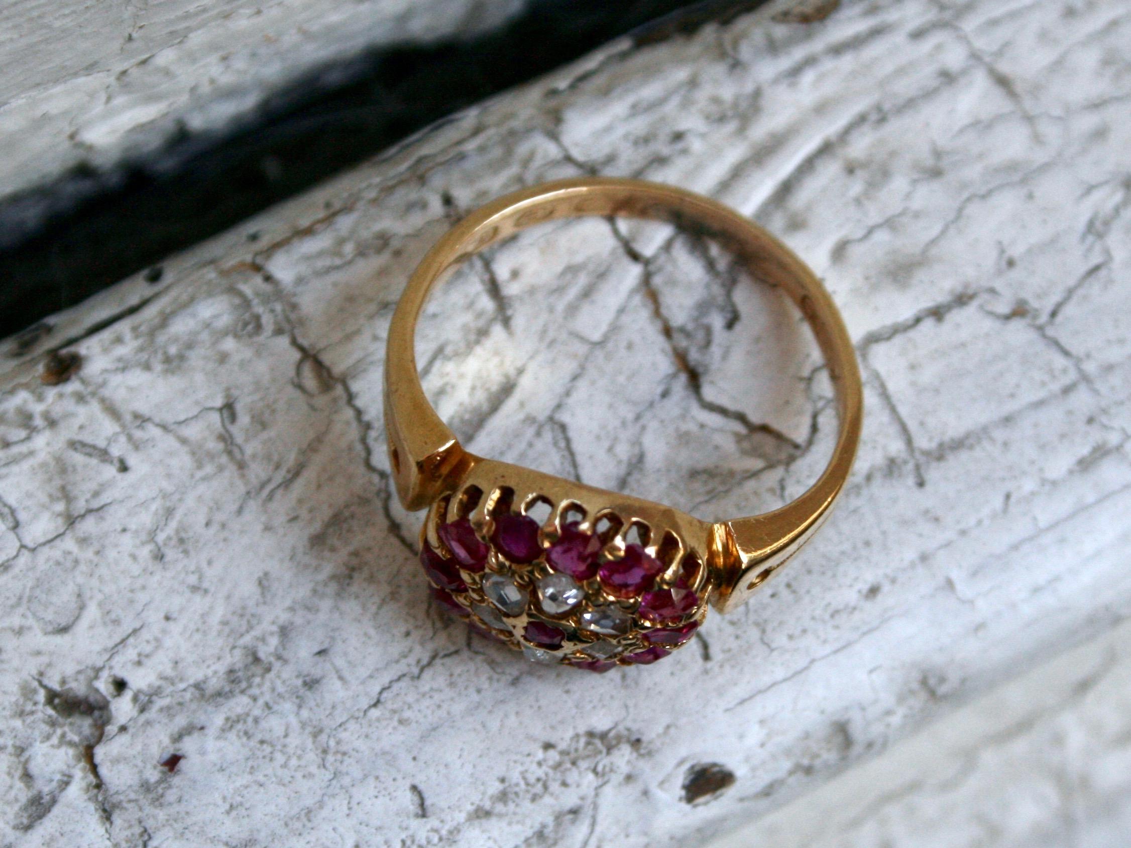 Stunning Antique Victorian Diamond and Ruby Cluster Engagement Ring, 0. ...