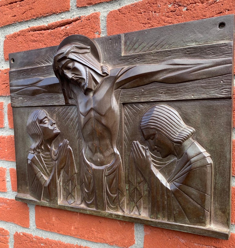 Stunning Art Deco Bronze Religious Plaque of Christ on Crucifix by ...