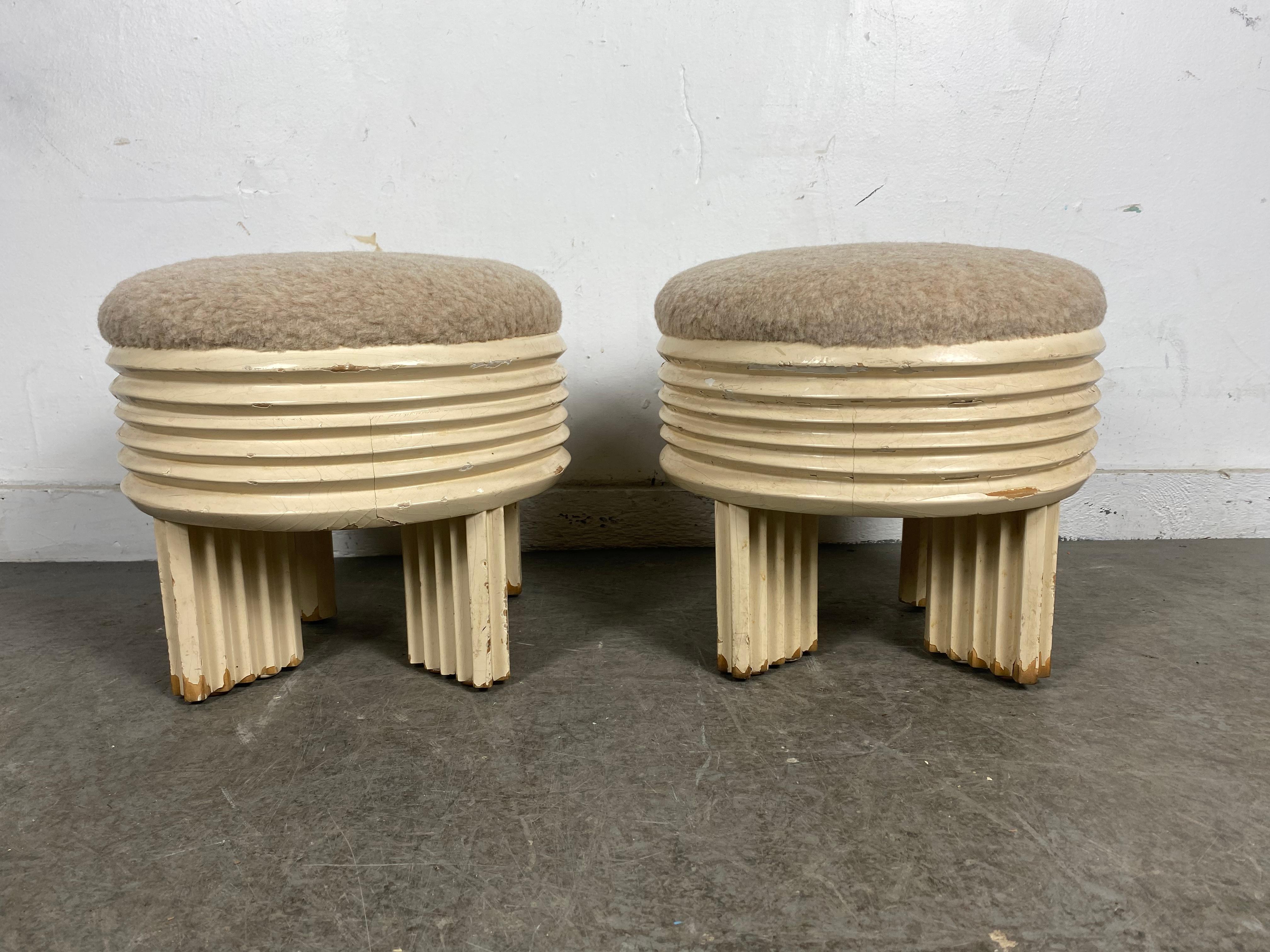 Stunning Art Deco Ribbed White Lacquer Poufs / Footstools after Eileen ...
