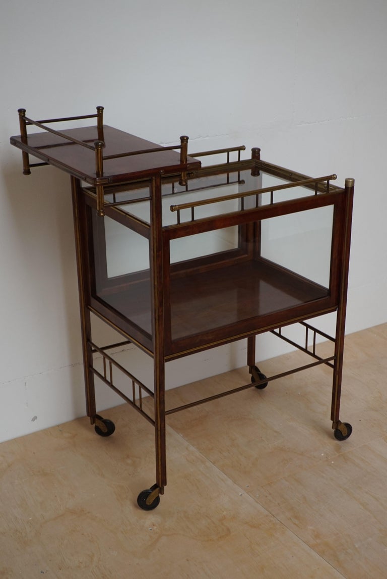 Stunning Asymmetrical Arts and Crafts Wood, Brass and Glass Drinks ...