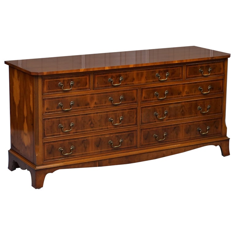 Stunning Bevan Funnell Vintage Burr Figured Yew Wood Sideboard Chest of ...