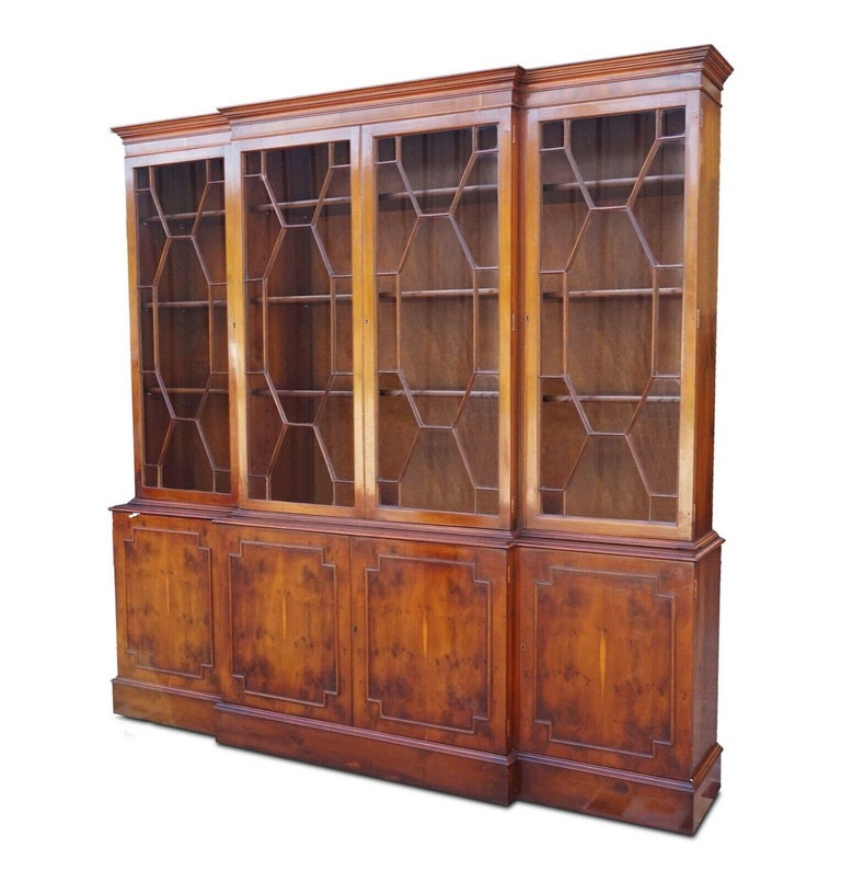 Stunning Bradley Huge Burr Yew Wood Breakfront Bookcase with Adjustable ...