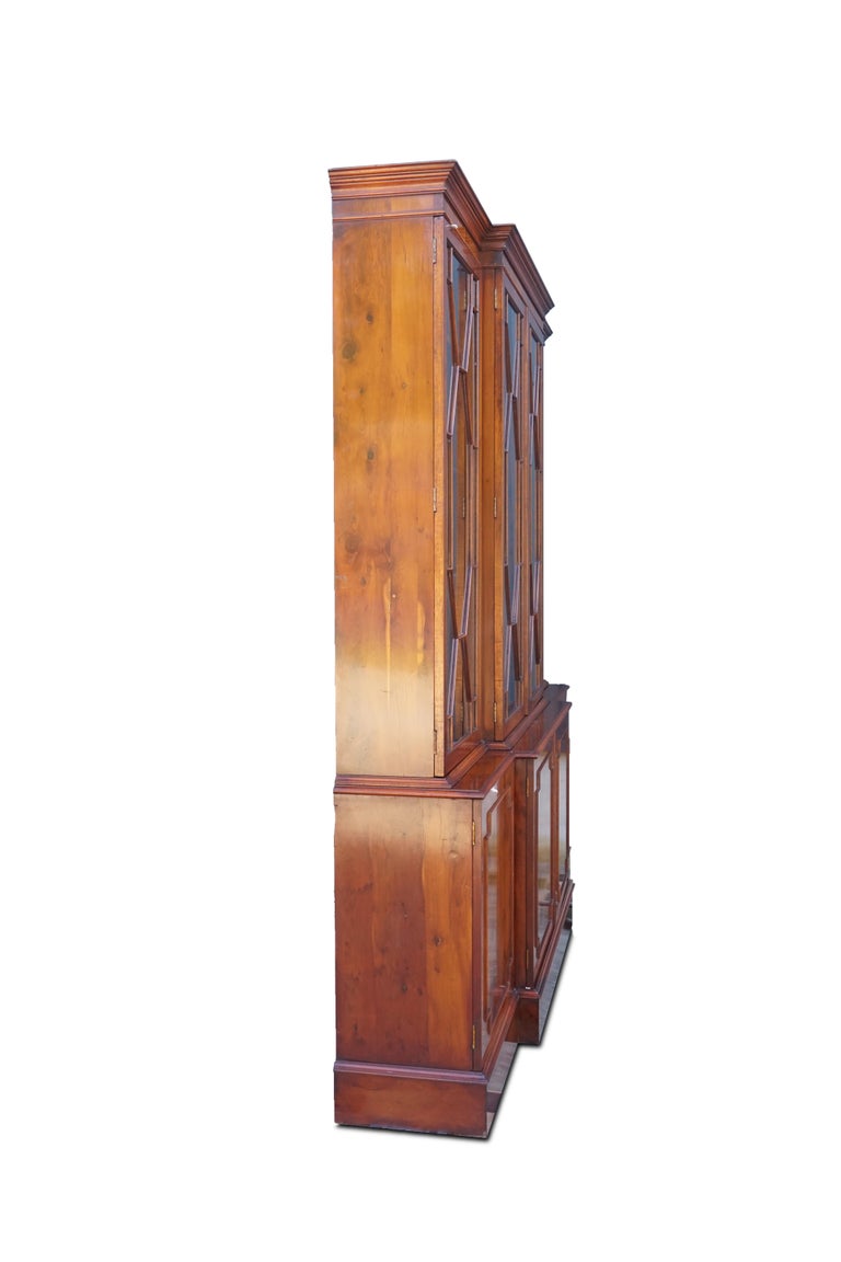Stunning Bradley Huge Burr Yew Wood Breakfront Bookcase with Adjustable ...