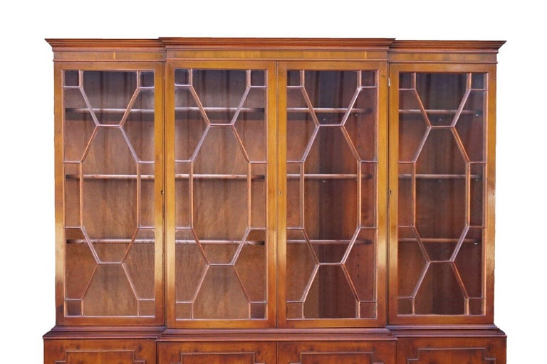 Stunning Bradley Huge Burr Yew Wood Breakfront Bookcase with Adjustable ...