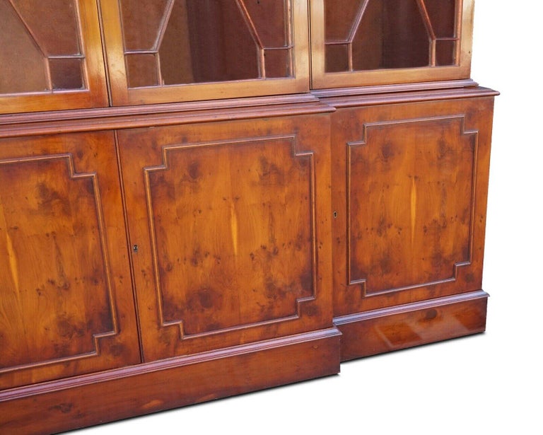 Stunning Bradley Huge Burr Yew Wood Breakfront Bookcase with Adjustable ...