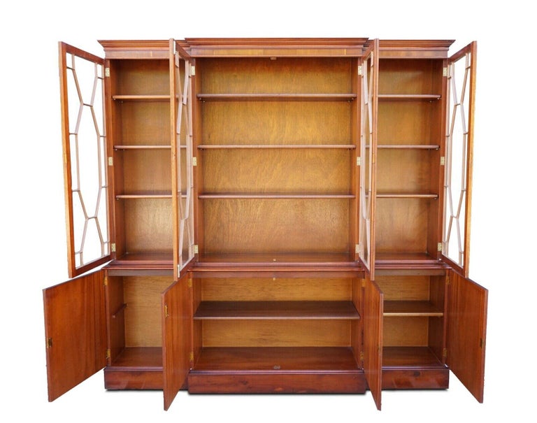 Stunning Bradley Huge Burr Yew Wood Breakfront Bookcase with Adjustable ...