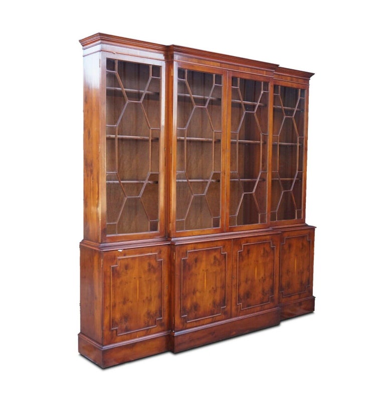 Stunning Bradley Huge Burr Yew Wood Breakfront Bookcase with Adjustable ...