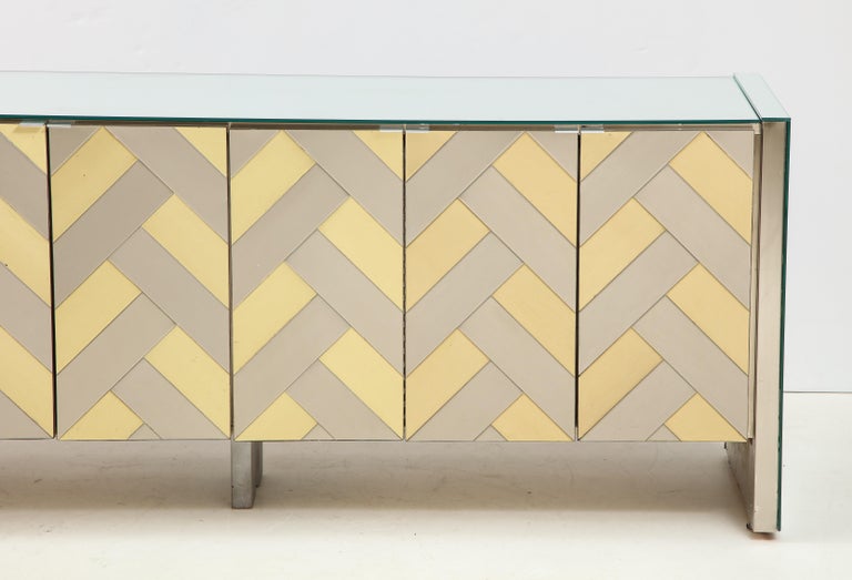 Stunning Brass and Chrome Chevron Cabinet by Ello at 1stDibs