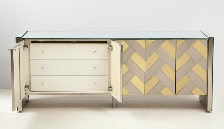 Stunning Brass and Chrome Chevron Cabinet by Ello at 1stDibs