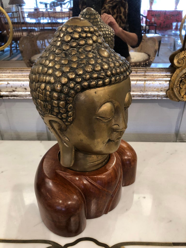 Stunning Bronze Buddha Statue on Wooden Base For Sale at 1stDibs