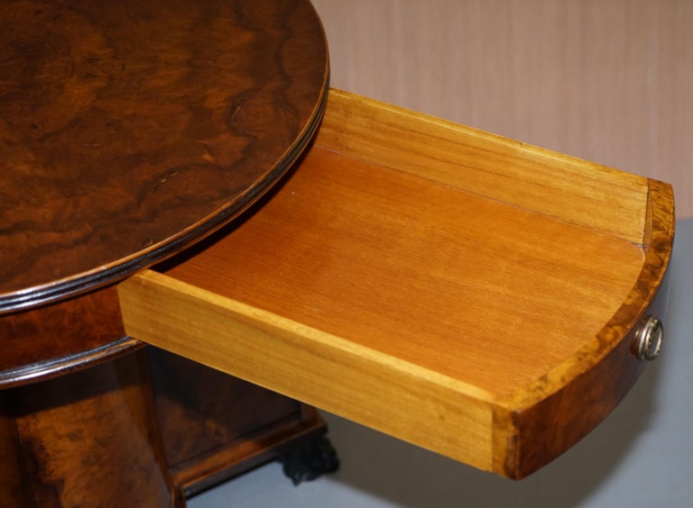Stunning Burl Walnut Round Bookcase Table with Drawer Lion Hairy Paw ...