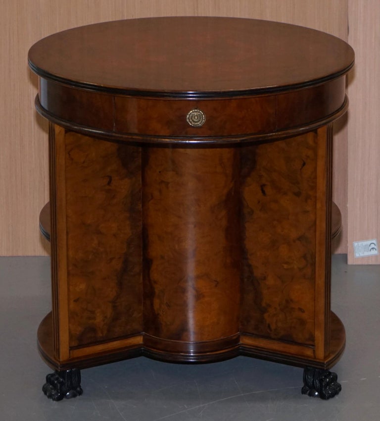 Stunning Burl Walnut Round Bookcase Table with Drawer Lion Hairy Paw ...