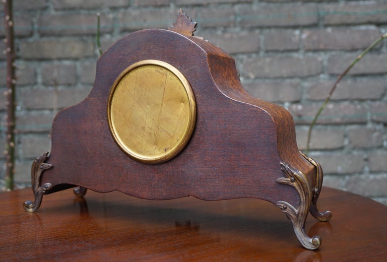 Stunning Burl Walnut Table or Mantel Clock with Stylish Bronze Feet and ...