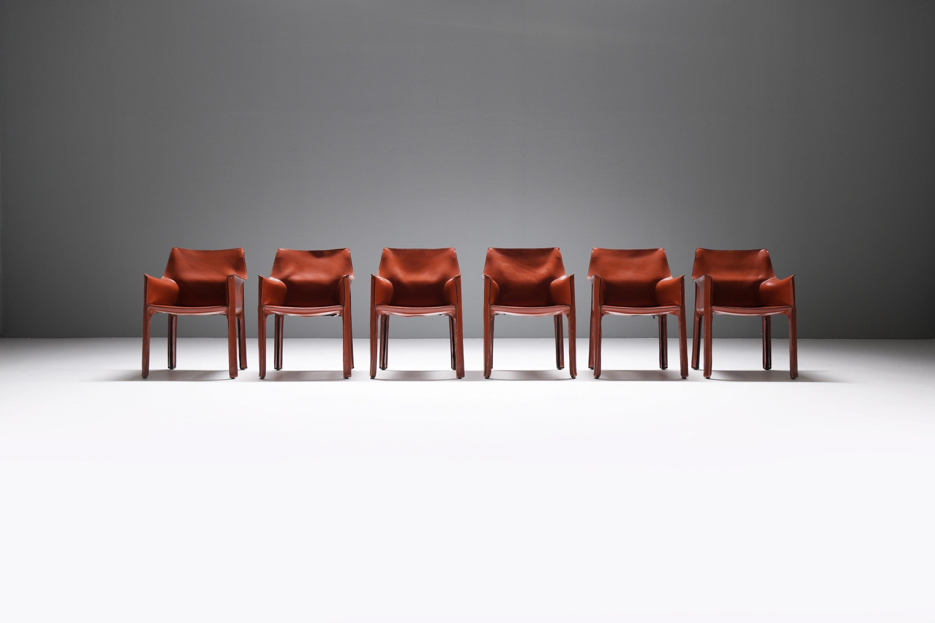 Stunning Cab 413 (6) set in burgundy leather by Mario Bellini for ...