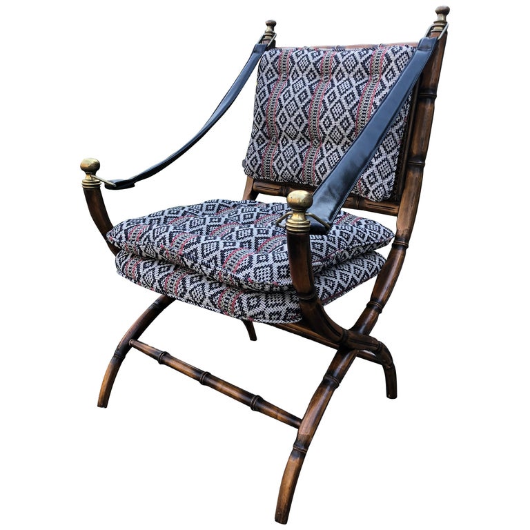 Stunning Campaign Style Chair with Faux Bamboo at 1stDibs