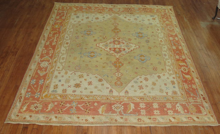 Stunning Caramel Orange Antique Turkish Oushak Rug For Sale at 1stDibs
