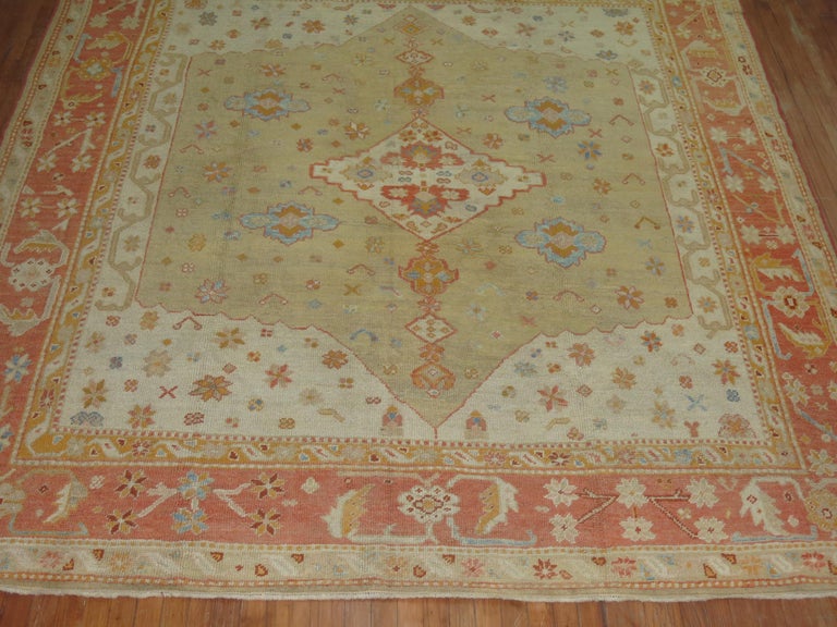 Stunning Caramel Orange Antique Turkish Oushak Rug For Sale at 1stDibs