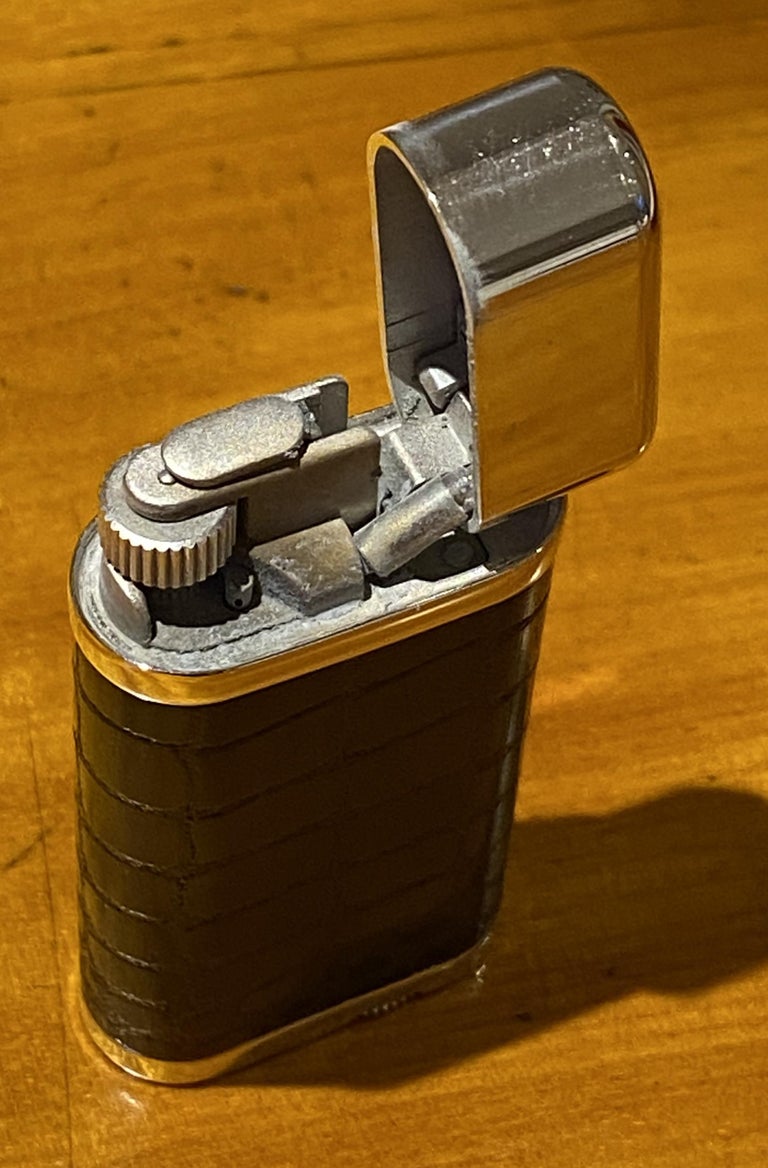 Stunning Cartier Decor Brown Leather Palladium Trim Oval Lighter Boxed ...