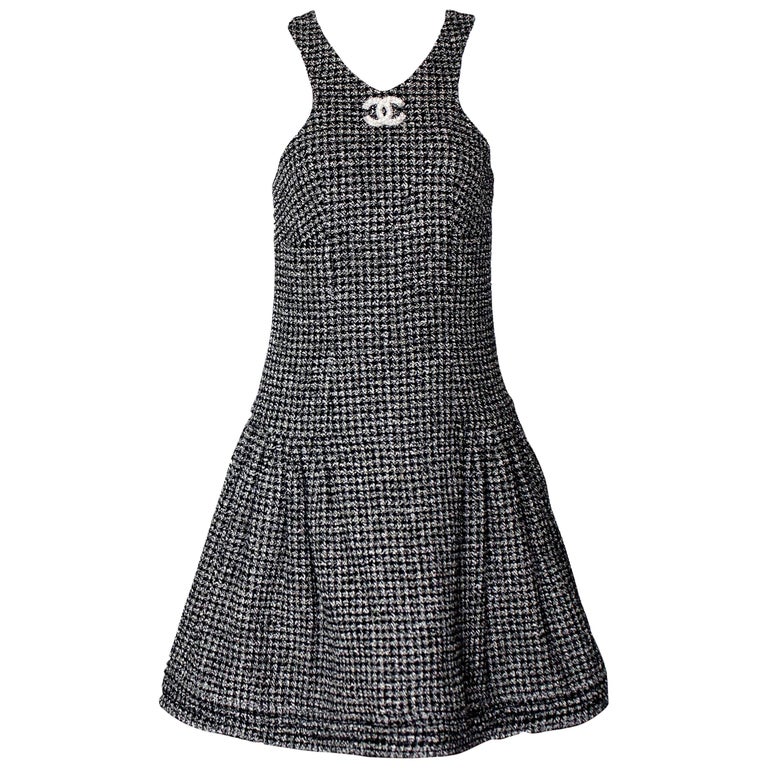 UNWORN Chanel Signature Monochrome Braided Tweed Dress at 1stDibs