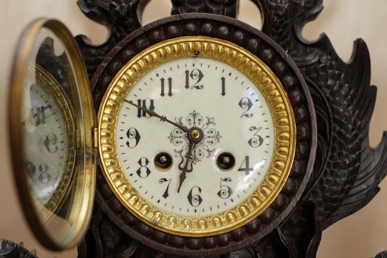 STUNNING CHINESE EXPORT HAND CARVED WOOD DRAGON MANTLE CLOCK and ...