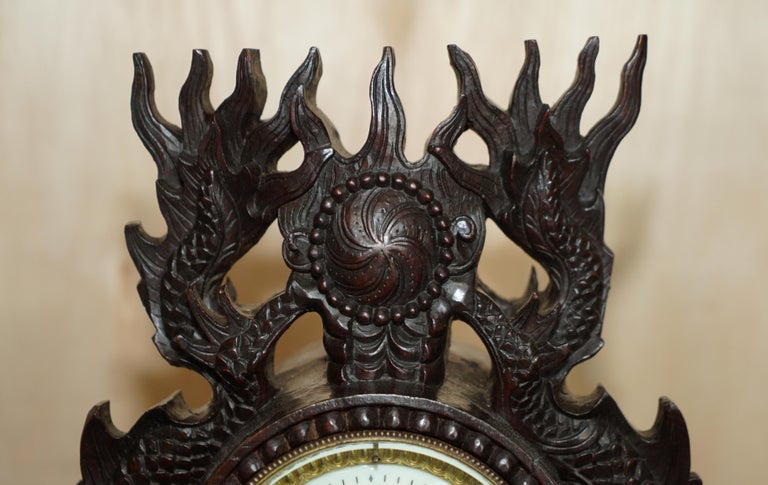 STUNNING CHINESE EXPORT HAND CARVED WOOD DRAGON MANTLE CLOCK and ...