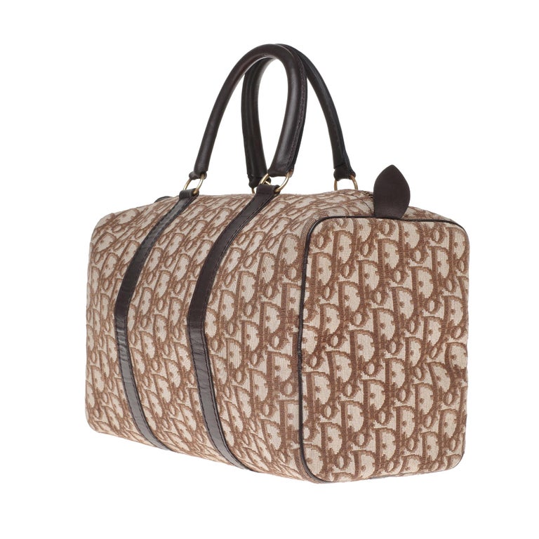 Stunning Christian Dior "Boston" bowling handbag in brown canvas and ...