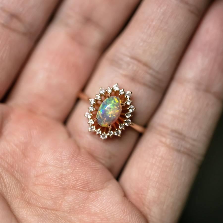 Customizable Stunning Colors Halo Diamond Semi-Black Opal Engagement ...